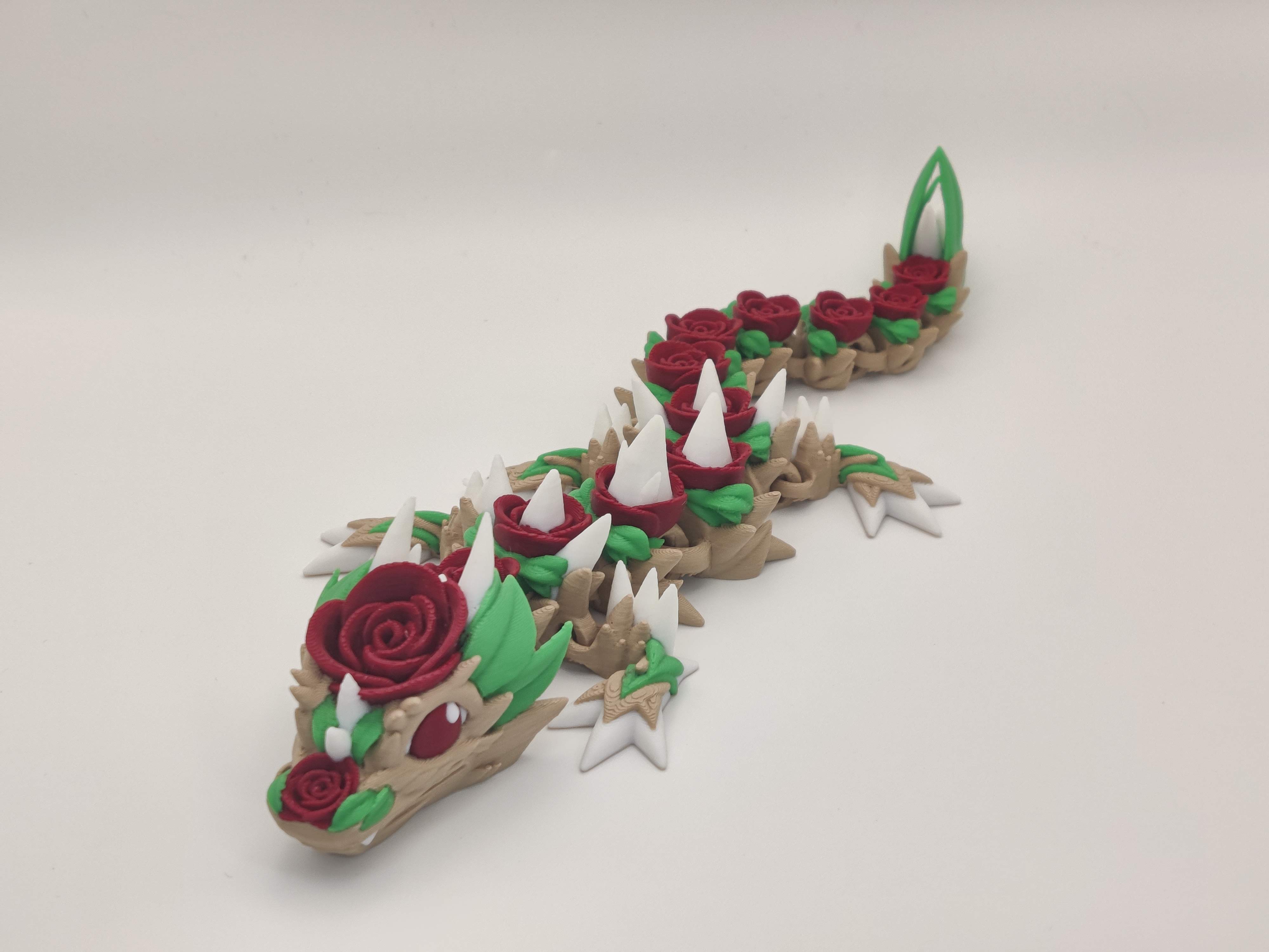 10" Baby Rose Flower Dragon – 3D Printed Articulating Fidget Toy (Red ...